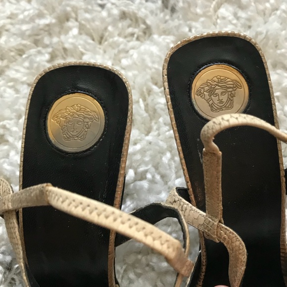 Versace | Shoes | Versace Peep Toe Snakeskin Heeled Sandals | Poshmark